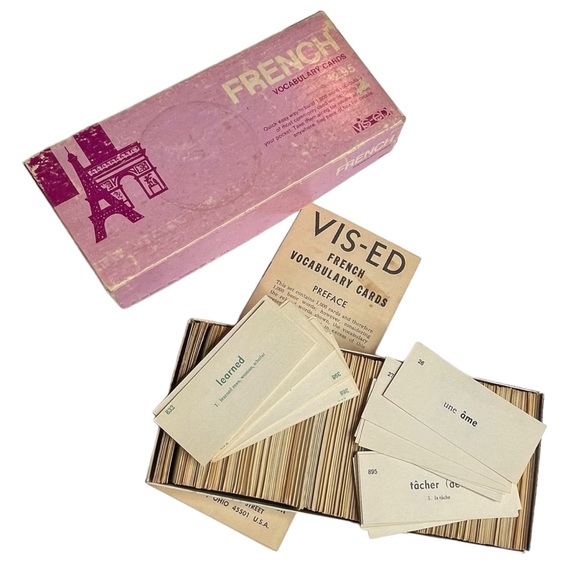 Vintage | Office | Vintage Vised French Language Flash Cards Pink Box ...